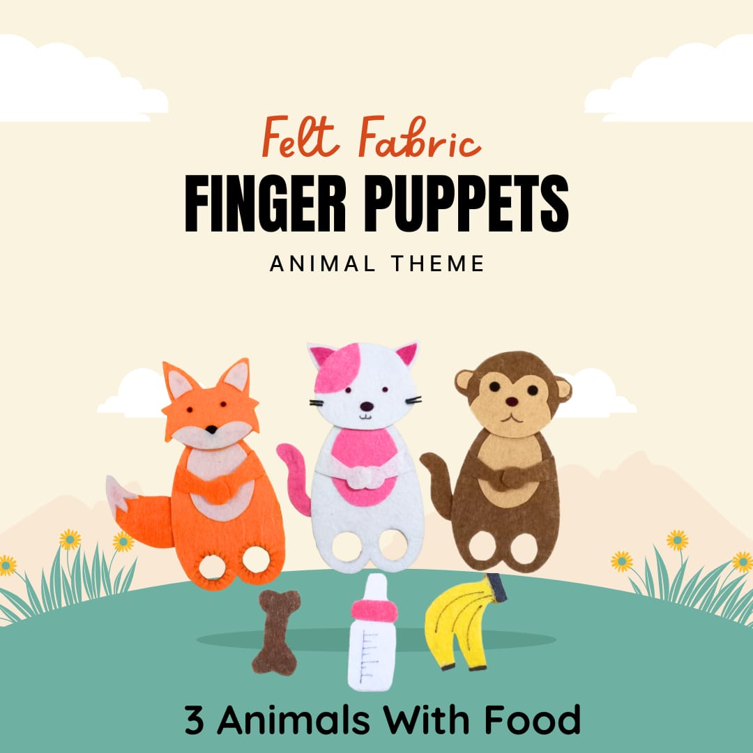 Finger Puppets - Animal Theme with Food Matching - 3 Animals Hole (Dia ...